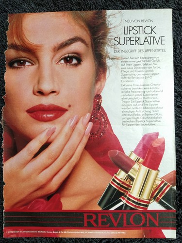 1991 Revlon Lipstick Cindy Crawford Vintage Print Ad 90's models | eBay