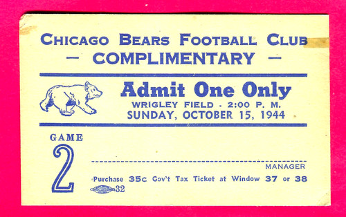 FULL TICKET-RARE 1944 CARD/PITT COMBINED (CARDINALS/STEELERS) VS. BEARS ...
