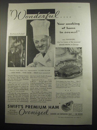 1933 Swift's Premium Ham Ad - Wonderful.. your smoking of hams in ovens ...