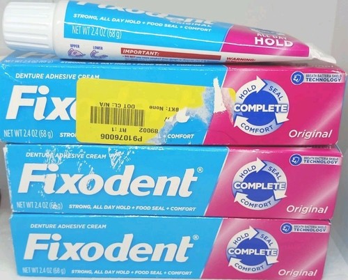 Fixodent origonal hold denture cream 4=2.4oz reg tip open box | eBay