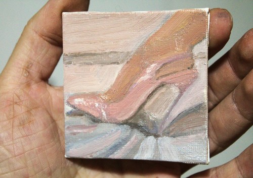 Pink Stiletto Oil Painting, miniature 2.56"x2.56" Signed and dated ...