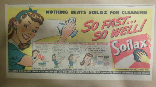Soilax Cleanser Ad: Nothing Beats Soilax Cleaner from 1950's Size: 7. x ...
