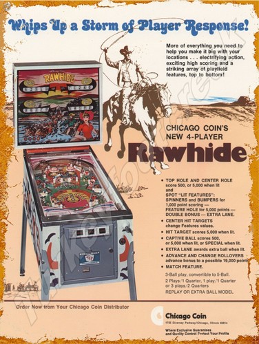 Chicago Coin Rawhide Pinball 9" x 12" Metal Sign | eBay