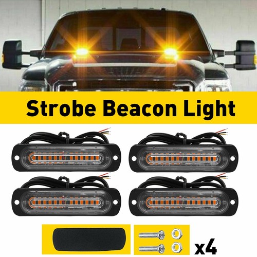 4PCS Amber Truck 12LED Car Warning Hazard Flashing Beacon Strobe Light ...
