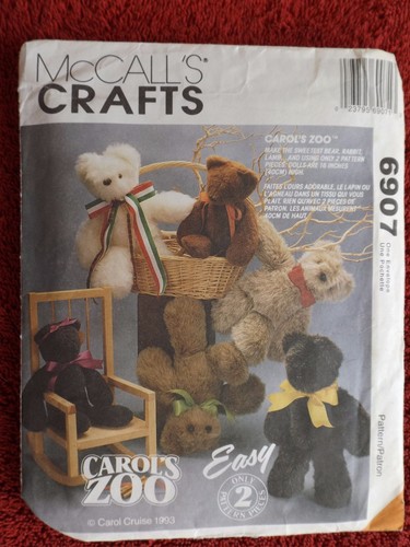McCalls 6907 Bear, Rabbit and Lamb - Easy to Sew Vintage Pattern- UNCUT ...