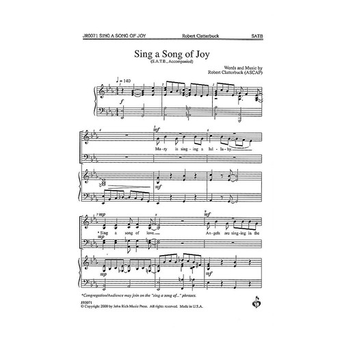 Pavane Sing a Song of Joy SATB composed by Robert C. Clatterbuck | eBay