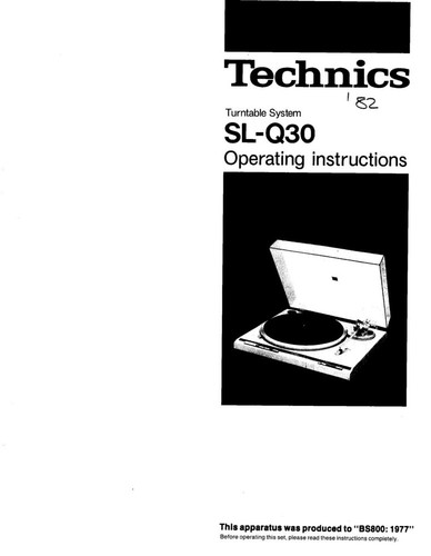 Technics SL-Q30 Turntable Owners Instruction Manual Reprint | eBay