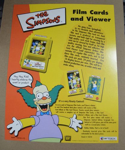 RARE ARTBOX SIMPSONS SERIES 1 FILM CEL TRADING CARDS 8 X 11 PROMO SELL ...
