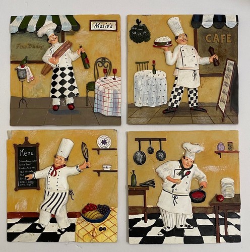 4 KITCHEN CHEF, HANGING TILES, BOTTOM LEFT HAS A SMALL CHIP UPPER LEFT ...
