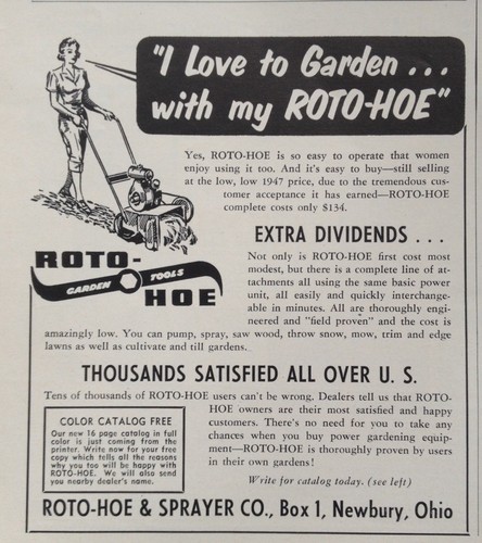 1954 AD(J6)~ROTO-HOE & SPRAYER CO. NEWBURY, OHIO. ROTO-HOE TILLER | eBay