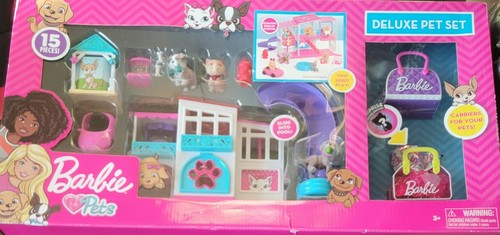 Barbie Deluxe Pet 15 Piece Set ~ Barbie Pets Pink Dream house! Ages 3 ...