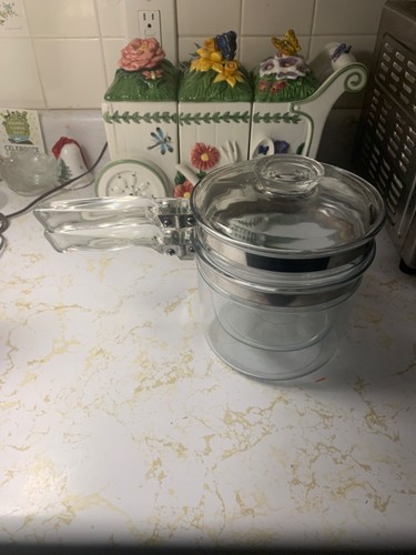Vtg PYREX Glass Double Boiler 6283-L & 6283-U 1 1/2 Quart QT + Lid ...