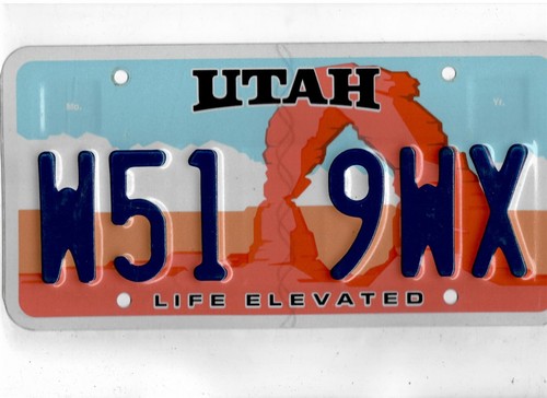UTAH passenger license plate "W51 9WX" ***ARCH*** | eBay