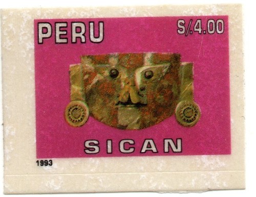 Ancient Sican's culture: funeral mask, Self Adhesive, Perú 1993, accept ...