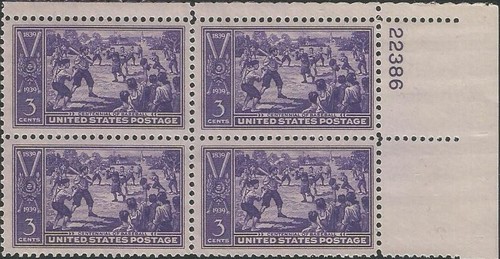 Plate Block of 4 stamps - Scott 855 - 3 cent - Baseball - 1939 - MNH | eBay