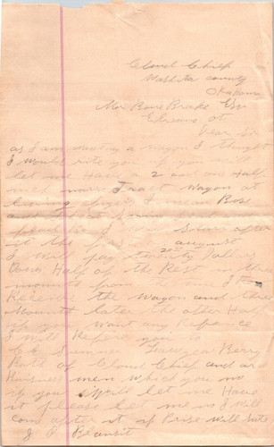 ca 1900 Handwritten Letter J. P. Blansit to J. E. Bonebreak esq Cloud ...