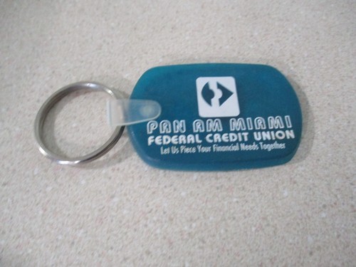 PAN AM MIAMI FEDERAL CREDIT UNION RUBBER KEYCHAIN AQUA BLUE ADVERTISING ...