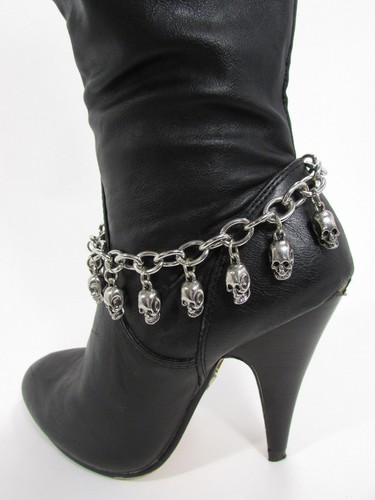 Women Fashion Boot Chain Bracelet Strap Silver Metal Shoe Skulls Charm ...
