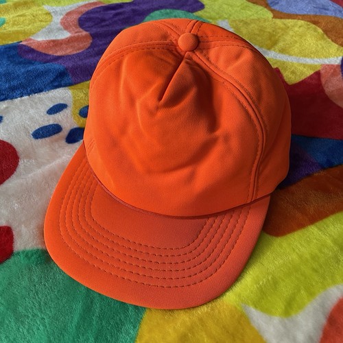 Vintage 80s Orange Hat Cap Snapback Solid Neon Hunting Gear Outdoors ...