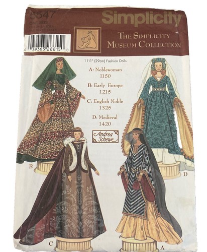 Simplicity 5547 11 1/2” Doll Museum Collection Medieval English Noble ...