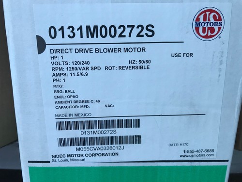 goodman amana US Motors 0131M00272S Blower Motor 1 HP 120/240V 1250RPM ...