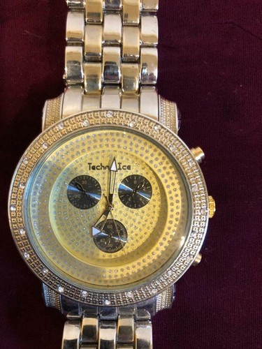 Men's TECHNO ICE Round Face Gold Color Wrist Watch with Cz stone on ...