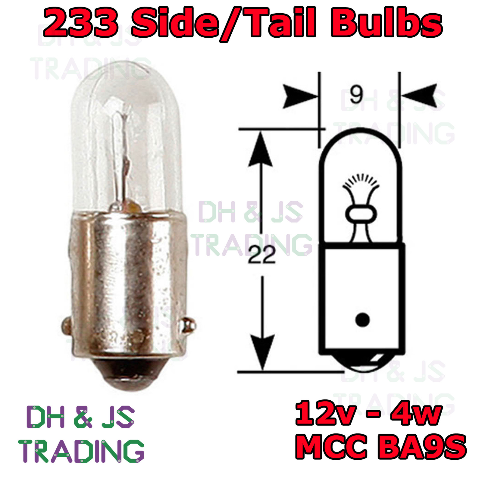 233 BULB 12 VOLT 4 WATT BA9S PACK OF 10 | eBay