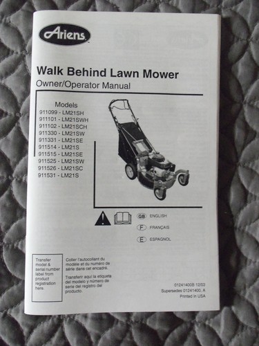Ariens LM21 Series Walk Behind Lawn Mower Owner/Operator Manual | eBay