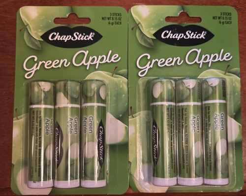 Two 3 Pack Chapstick Green Apple .15 oz Lip Balm Fresh Sealed. 6 Tubes ...