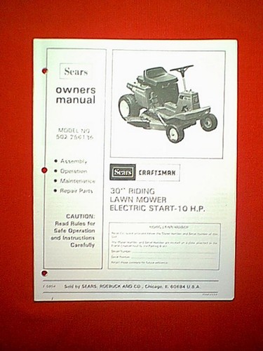 SEARS CRAFTSMAN 30" REAR ENGINE RIDING MOWER MODEL # 502.256136 MANUAL ...