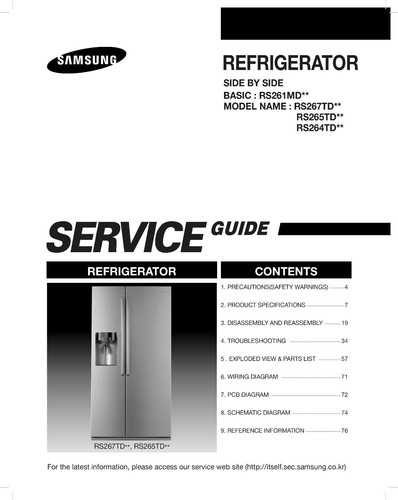 SAMSUNG RS265TDRS, RS267TDRS, SERVICE/REPAIR MANUAL Hard Copy AND PDF ...