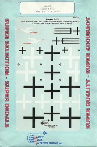 1/48 SuperScale Decals Fokker D VII Piel Jasta 13 Josef Raech Jasta 43 ...