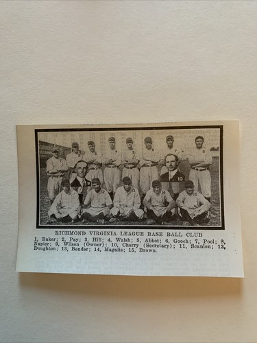 Richmond Colts VA Chief Bender Jim Poole Lee Gooch 1919 Baseball Team ...