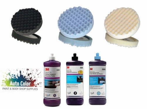 3M Full Buff & Polish kit: 3qt(36060, 06094, 06068) 3 Pads(05738, 05737 ...