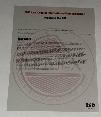Travellers 1983 Filmex Program Joe Comerford Film Schedule Great ...