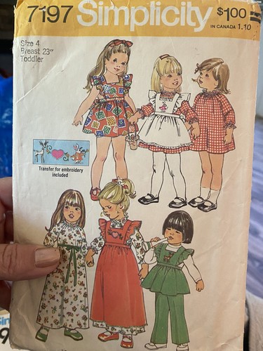 1975 Vintage Simplicity Girls Sewing Pattern 7197 Size 4 Cut And ...