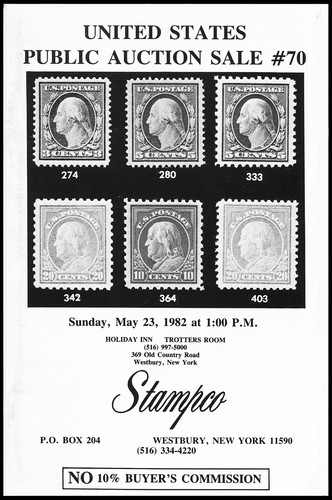 AUCTION CATALOG: STAMPCO #70, MAY 23 1982, 642 LOTS, ALL U.S., 29 PAGES ...