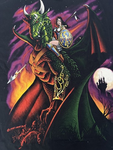 Vintage 1998 Liquid Blue Jacob Dragon & Female Warrior 2-Sided Black ...