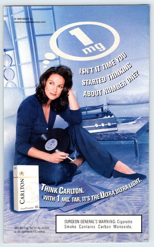 1999 YOUNG WOMAN CARLTON CIGARETTES Vintage 5.5"X8.5" Magazine Ad 1990 ...