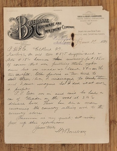 1899 Letterhead Oklahoma Territory Weatherford Bonebrake Hardware | eBay