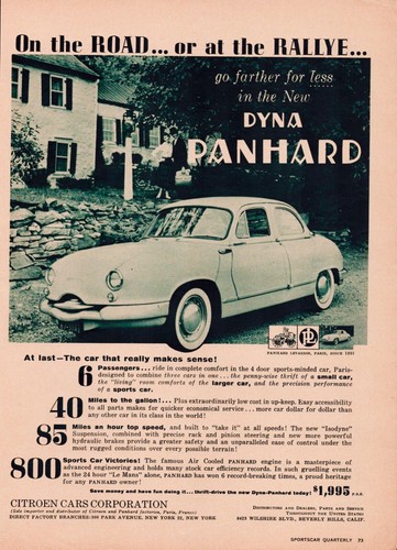 1958 DYNA PANHARD Car~ VINTAGE PRINT AD | eBay
