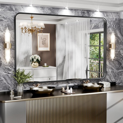 Hasipu Black Bathroom Mirror 59x39 Inch Rounded Rectangle Vanity Mirror ...