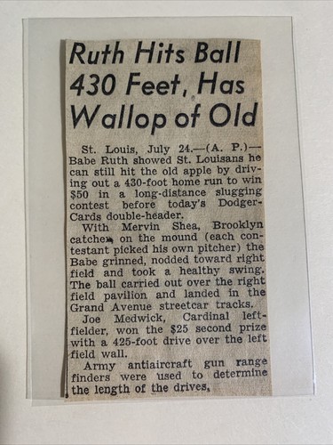 Babe Ruth 430 Foot Home Run Brooklyn Dodgers 1935 Sporting News ...