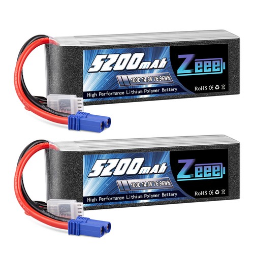 2PCS Zeee 4S LiPo Battery 5200mAh 14.8V 100C EC5 for RC Helicopter ...