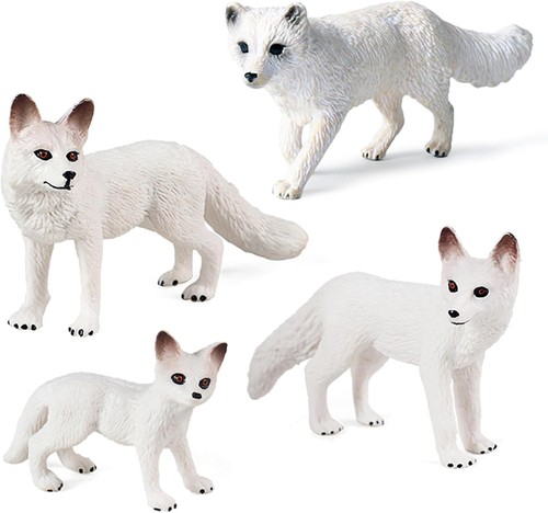 Bbiamsleep 4 Pieces White Fox Animal Figurines Mini Animals Set ...