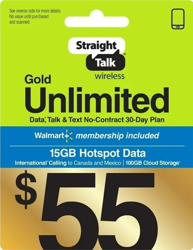 Straight Talk Rob Refill Card Unlimited Gold Plan 30 Day $55 FAST Top ...