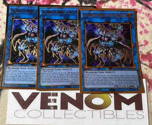 3x (M/NM) The Phantom Knights of Rusty Bardiche MAGO-EN040 Gold 1st Ed ...