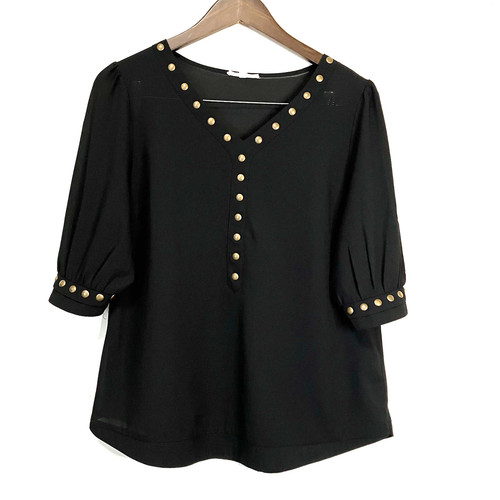 41 Hawthorn Black Studded Sheer Popover Blouse M Brass Detail Edgy Chic ...