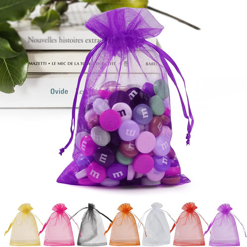 50Pcs Purple Organza Bags 5x7 Inch, Small Mesh Gift Bag for Jewelry ...