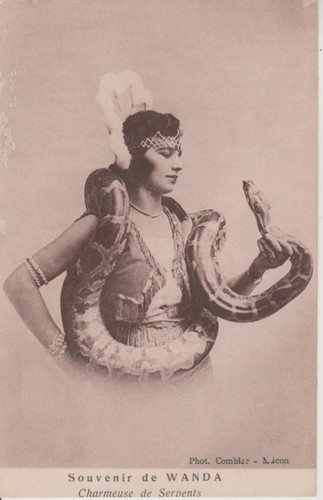 SNAKE LADY Carnival Circus show Large Snakes photo studio postcard ...